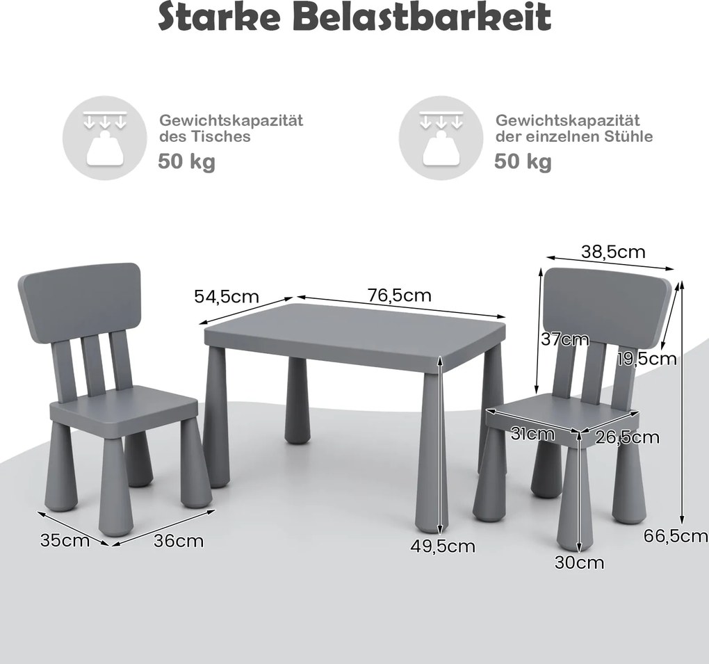 Costway 3 TLG. Dětská sedací sestava, dětský stůl s 2 židličkami, dětský nábytek