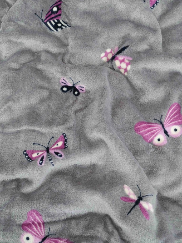 MK Lůžkoviny Povlak na polštář mikroplyš Exclusive 50 x 70 cm - Motýlci šedé