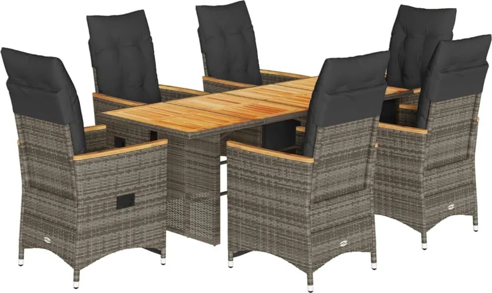 7dílný zahradní bistro set s poduškami šedý polyratan 3276973