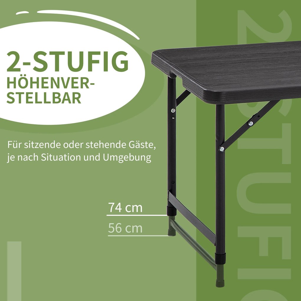 Skládací venkovní stůl Outsunny Plastový 118 x 60 x 74 cm, Odolný proti povětrnostním vlivům, Protiskluzový Bufetový stůl, Stanový stůl, Stůl na balk…