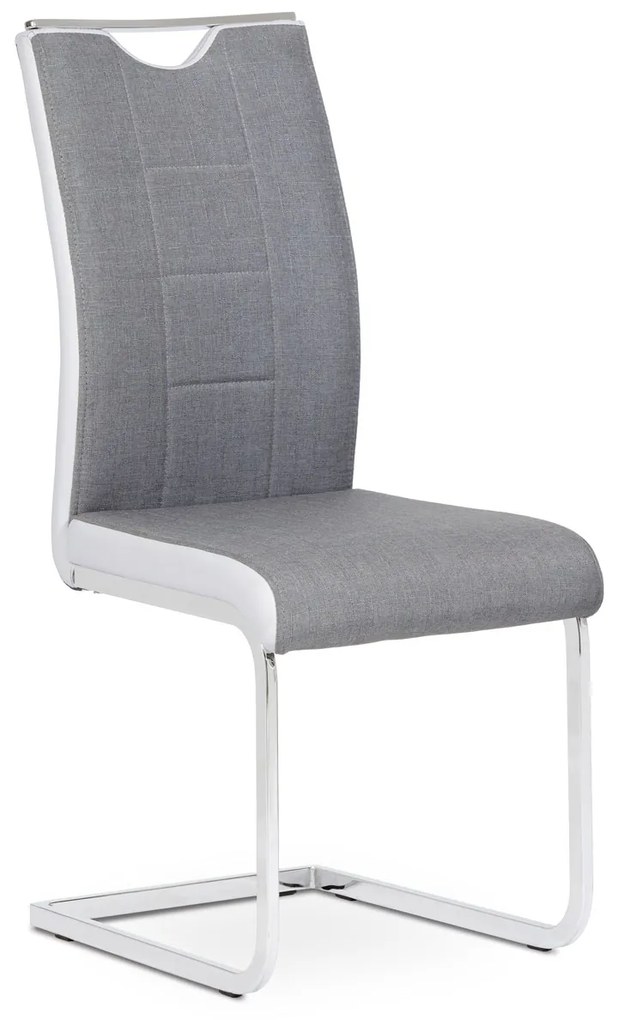 Jídelní židle chrom / šedá látka + bílá koženka Autronic DCL-410 GREY2