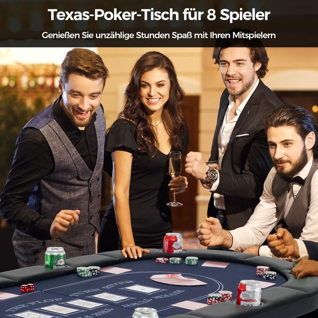 Costway Skládací pokerový stůl pro 8 hráče s držáky nápojů a polstrovanou
