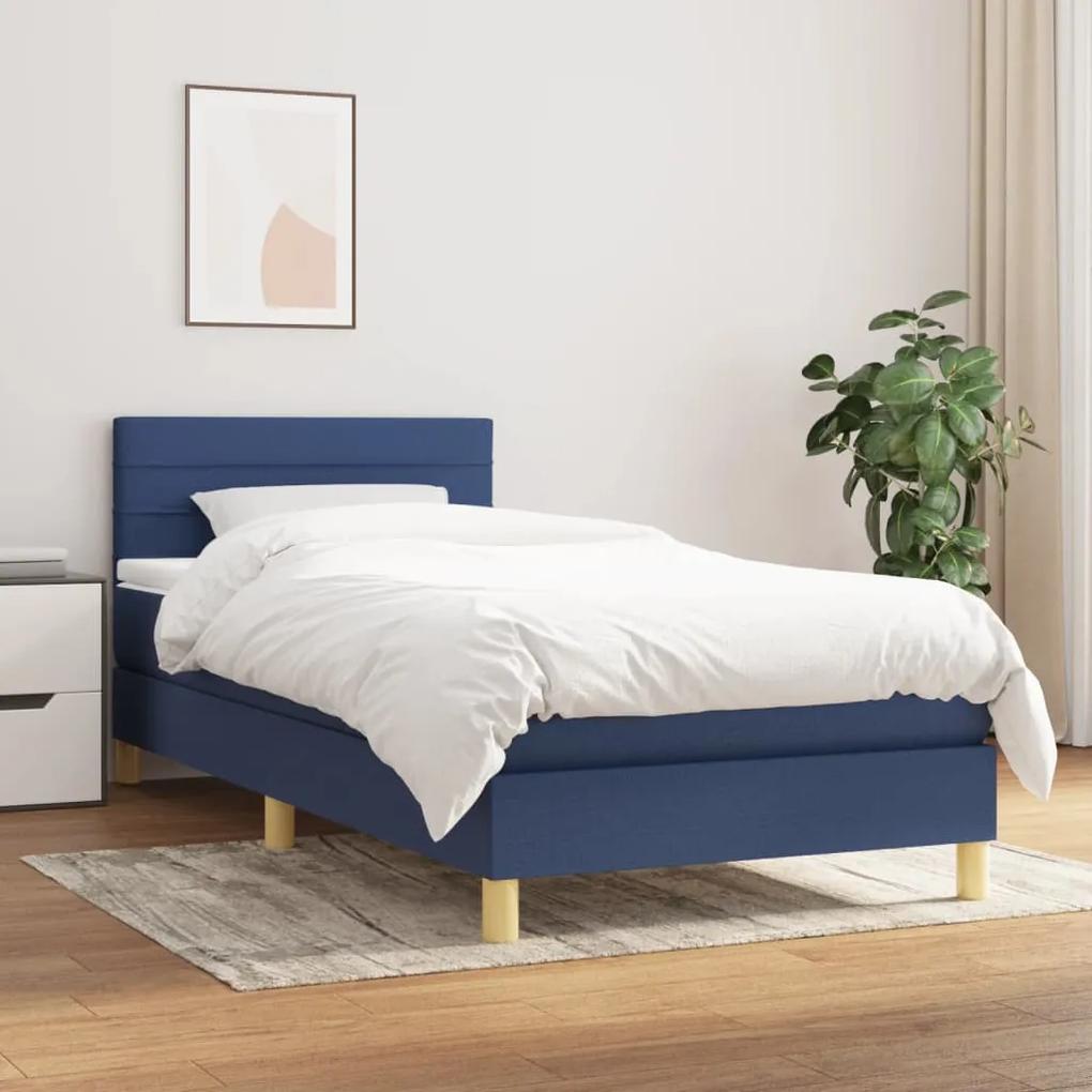 Box spring postel s matrací modrá 100 x 200 cm textil,  3140679
