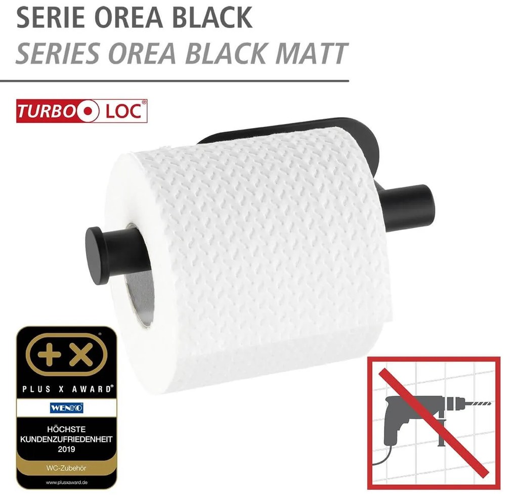WENKO Držák WC papíru BEZ VRTÁNÍ TurboLoc OREA BLACK černý 5x16x7 cm
