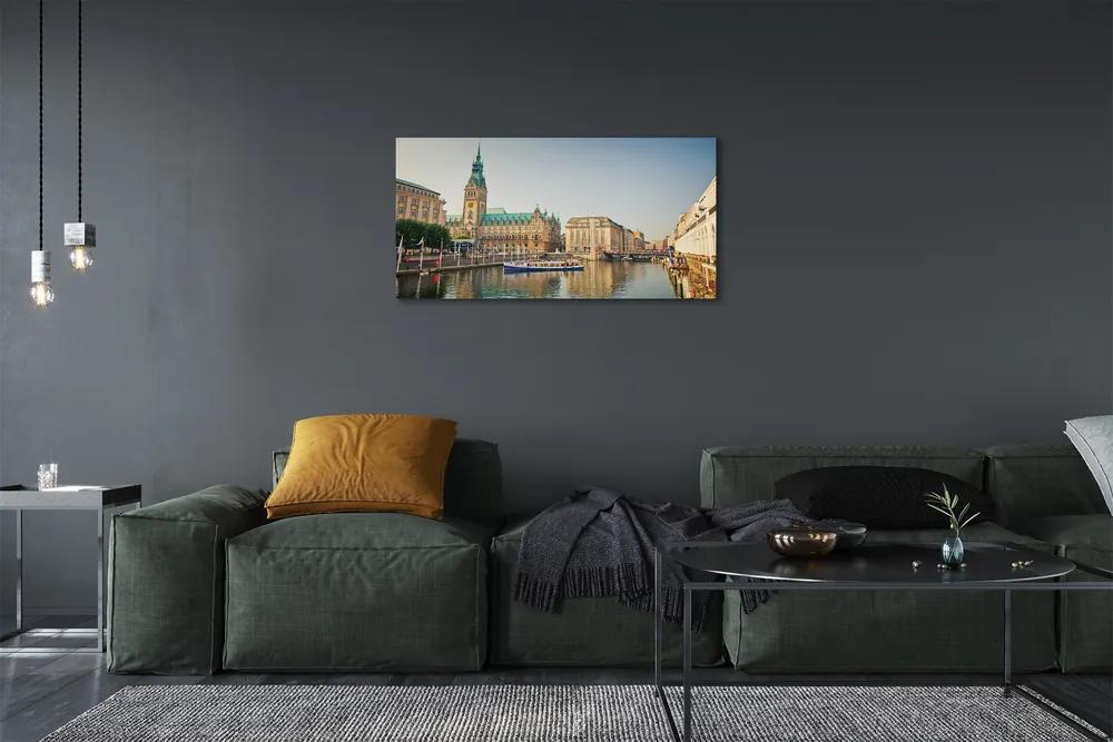 Obrazy na plátně Německo Hamburg River katedrála 125x50 cm