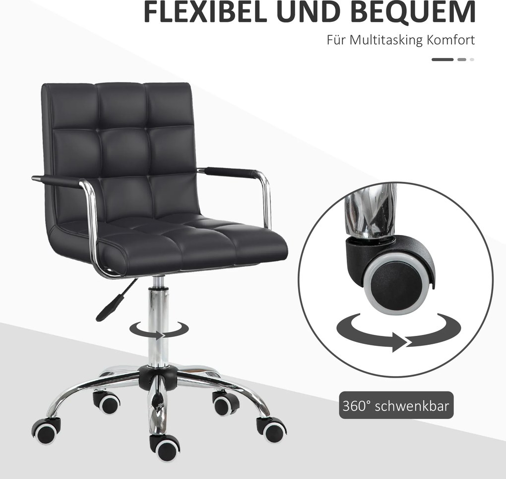 Ergonomická kancelářská židle HOMCOM výškově nastavitelná 46-61 cm s područkami, ideální pro kancelář a domácí kancelář