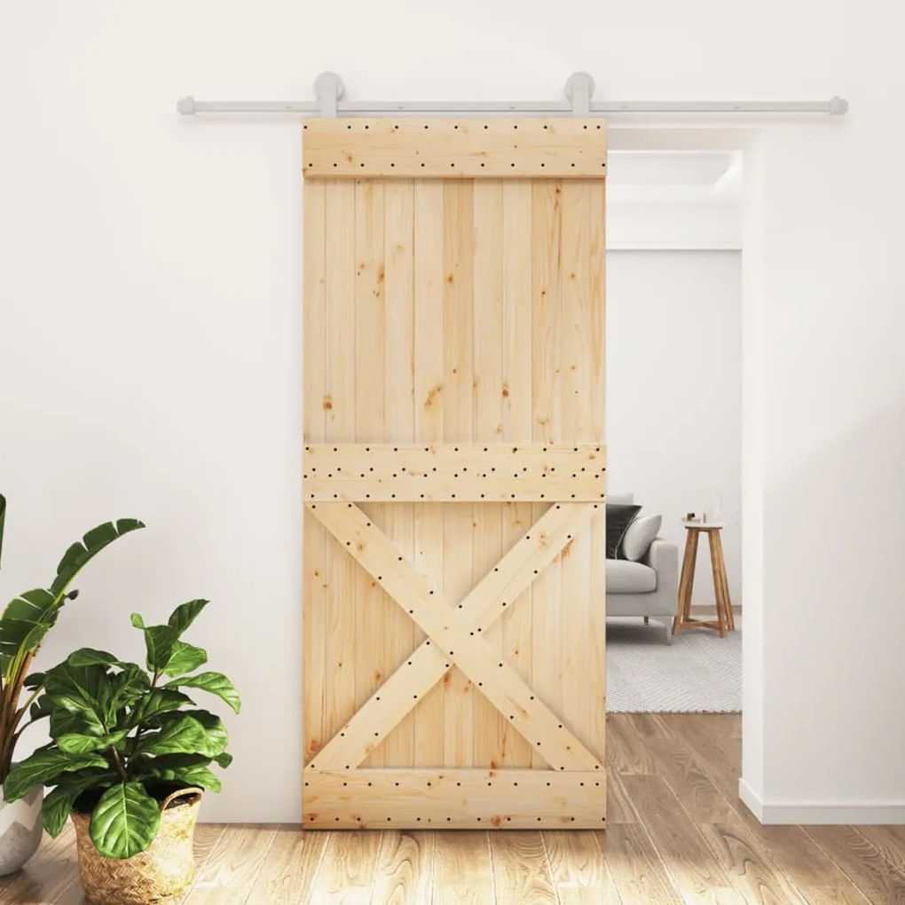 Posuvné Dveře S Kováním 90 X 210 Cm Masivní Borové Dřevo