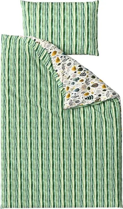 Sada krepového povlečení TREEVELLA POLY zelené + prostěradlo Jersey 180 x 200 cm bílé, dvoulůžko