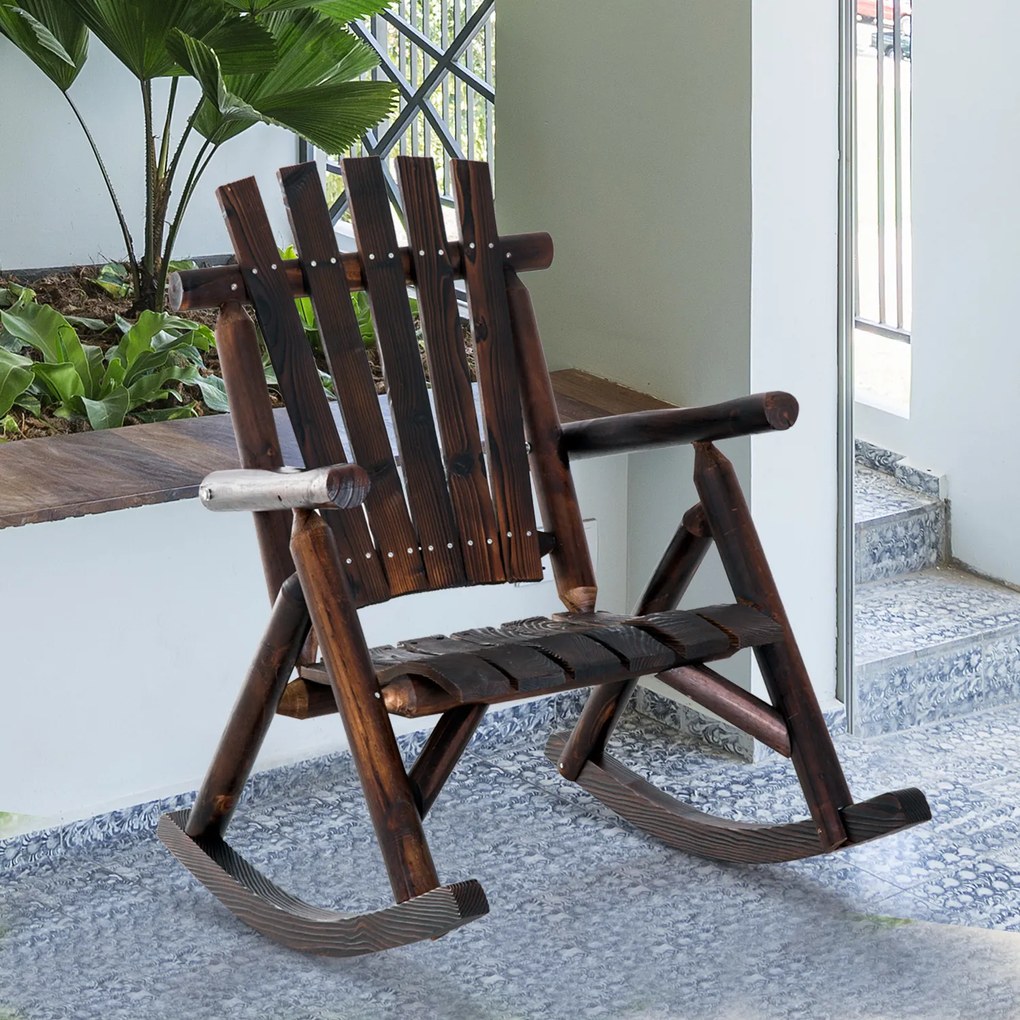 Houpací křeslo Outsunny s područkami z ohořelého masivního dřeva, odolné proti povětrnostním vlivům, 97 x 69 x 93 cm, ideální na zahradu a terasu |