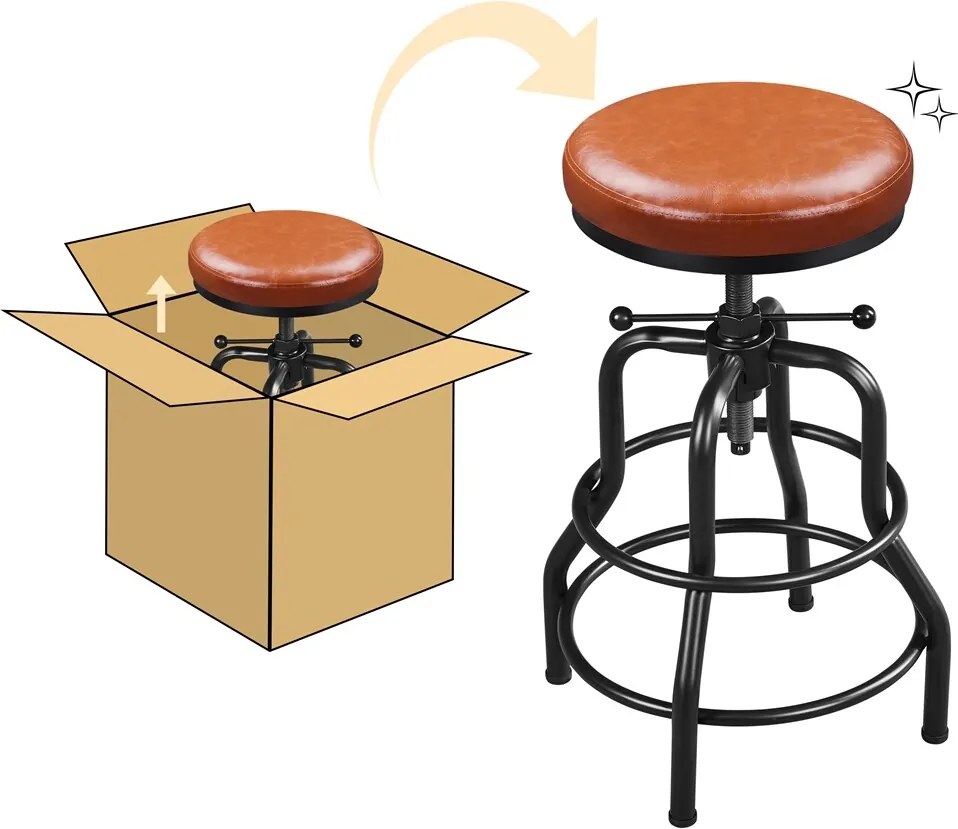 Barová židle Yaheetech – světle hnědá, 44 cm (délka) × 44 cm (šířka) × 54,5 cm – 71,5 cm (výška) (256244013357)