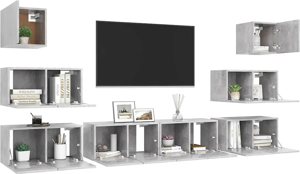 8dílný set TV skříněk betonově šedý kompozitní dřevo 3079134