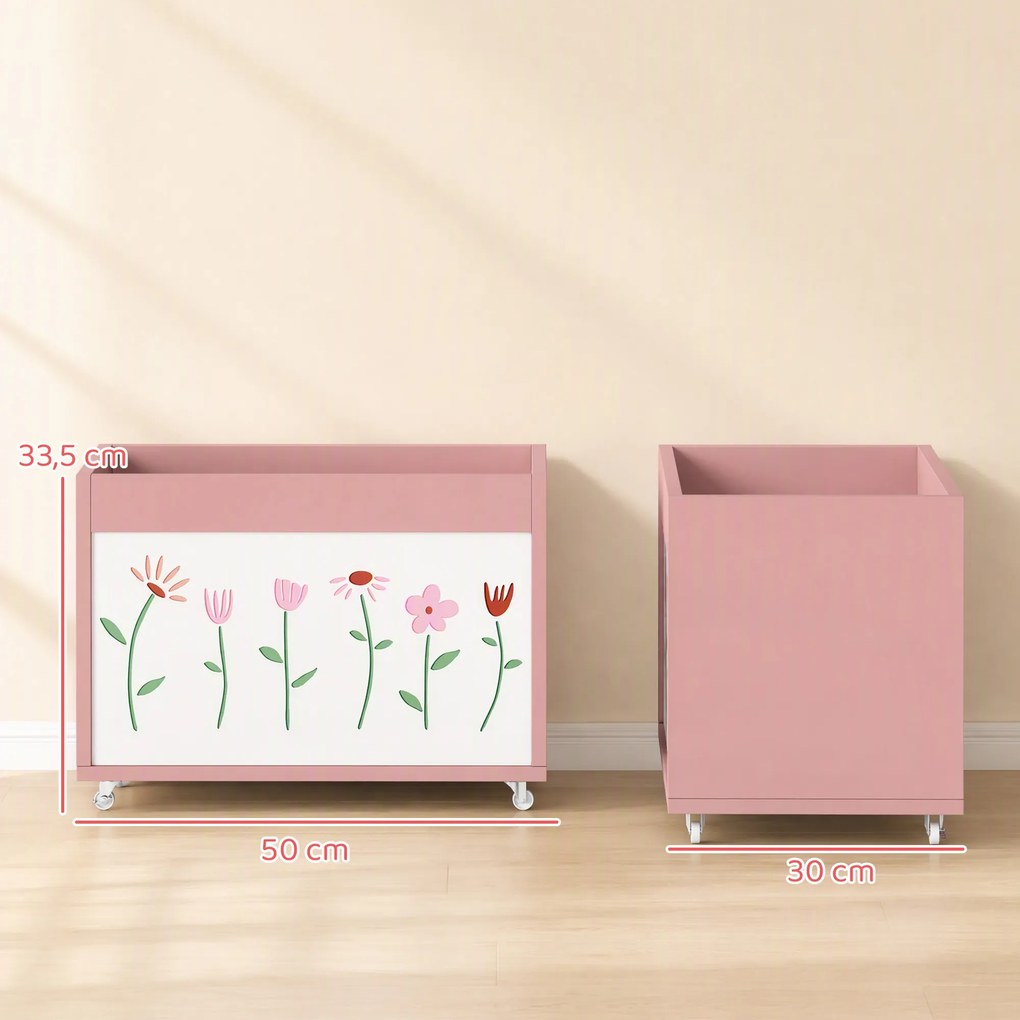 AIYAPLAY hrací box na hračky, úložný box s kolečky a brzdami, 34,5 l otevřený box na hračky s květinovým vzorem, 50 x 30 x 33,5 cm