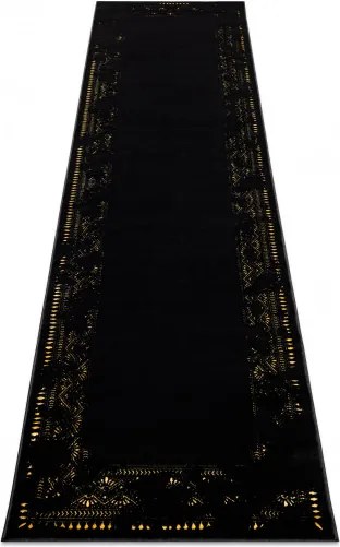 Dywany Łuszczów, Koberec běhoun Gloss 408C 86 geometric black/gold, 80x300, černá, obývací pokoj