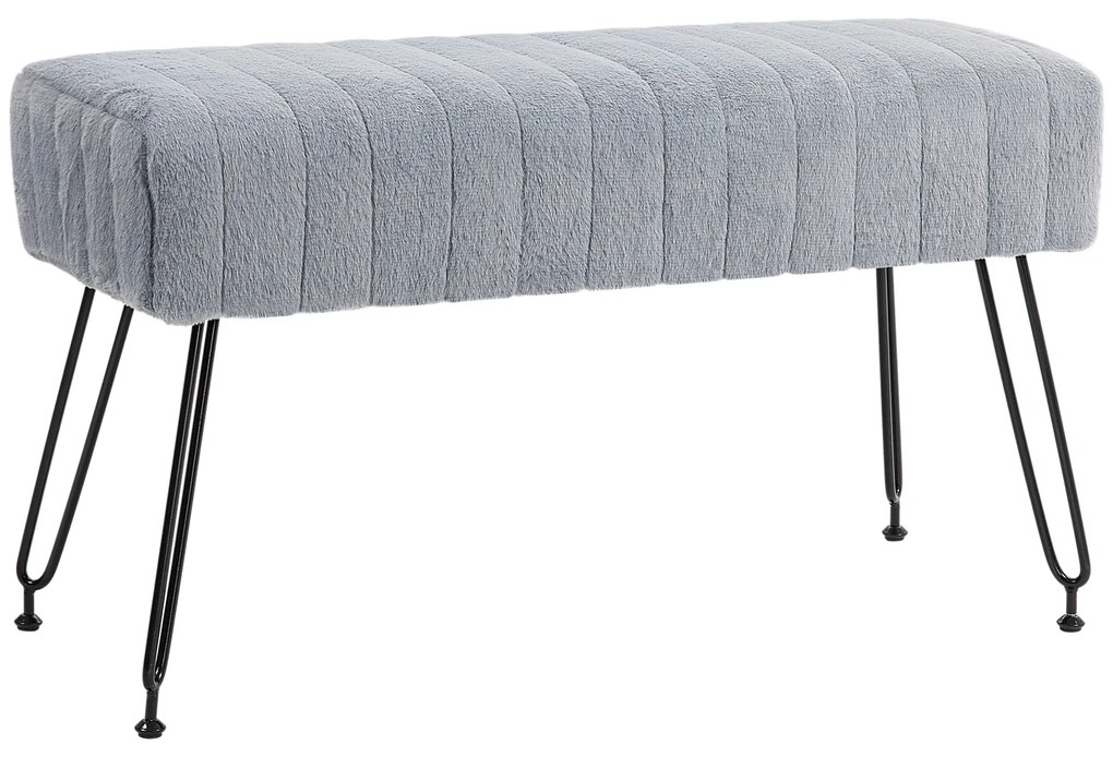 HOMCOM Lavice čalouněná lavice se vzhledem umělé kožešiny 82 x 30 x 47 cm šedá kovové nohy lavice na boty do předsíně ložnice obývací pokoj | Aosom.de