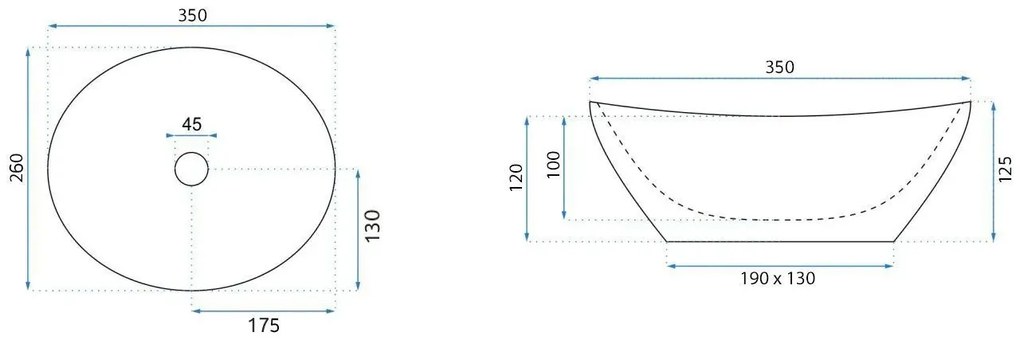 Keramické umyvadlo na desku REA SOFIA Mini 35x26, mramor