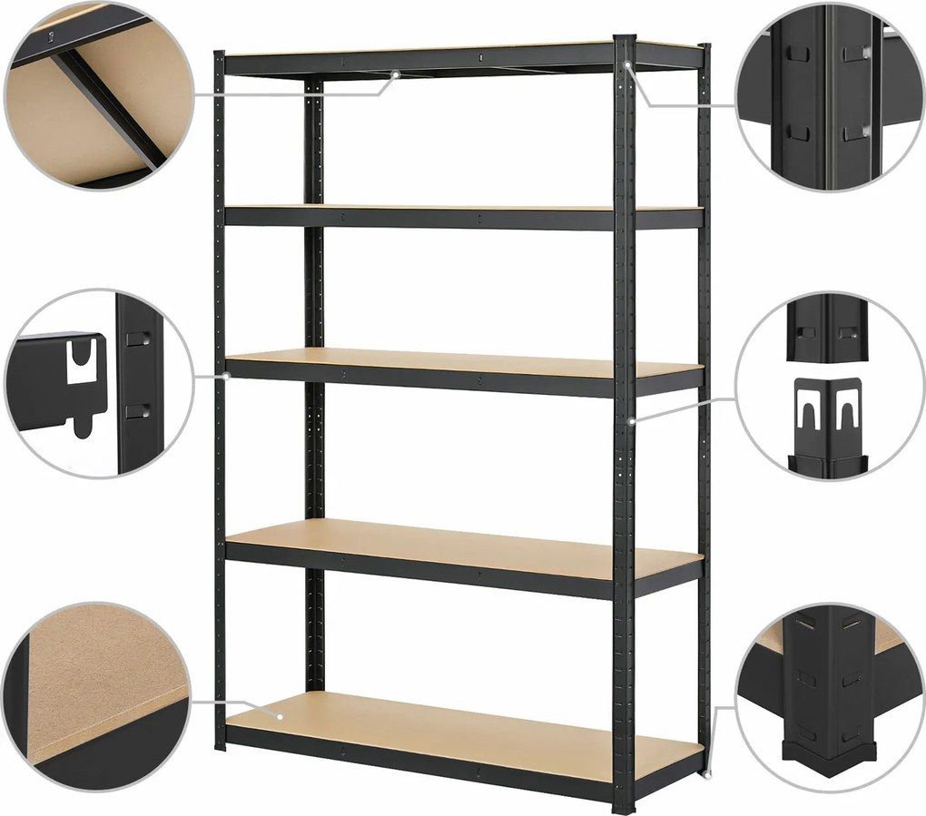 Zátěžový regál Yaheetech – Mod.6: 180 × 120 × 45 cm/875 kg černá (264515749188)