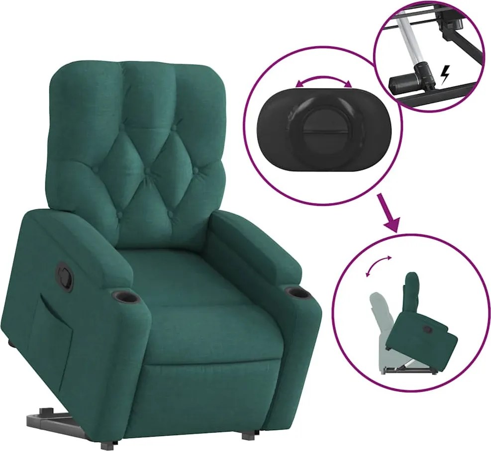 Zvedací polohovací křeslo tmavě zelené textil 3204716