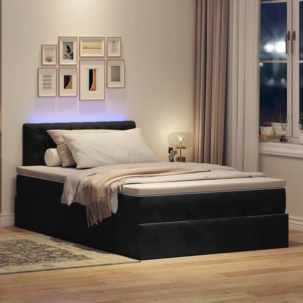 Osmanská postel s matrací & LED černá 120x190cm samet 3312682