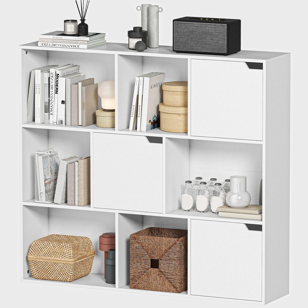 HOMCOM regál 9 přihrádek se 3 dveřmi, 106 x 24 x 95 cm, bílý
