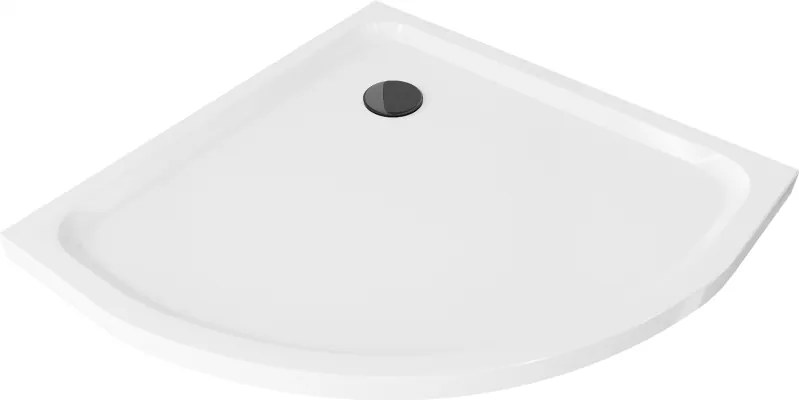 Mexen SLIM - Čtvrtkruhová sprchová vanička 90x90x5cm + černý sifon, bílá, 41109090B