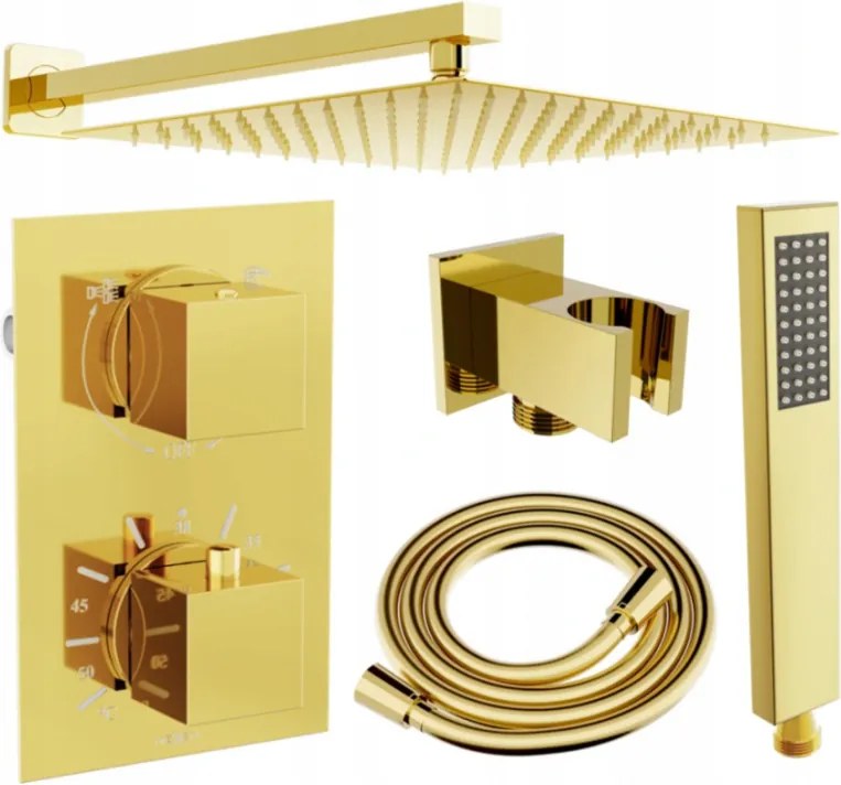 Mexen Cube DR02 podomítkový sprchový set s dešťovou sprchou 30x30 cm (6v1), zlatá, 77502DR0230-50