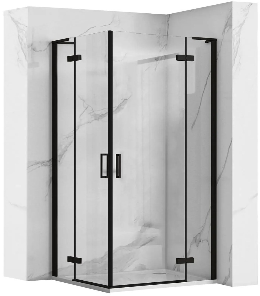 Rea Hugo Double, 2-křídlový sprchový kout 90 (dveře) x 90 (dveře) x 205 cm, 6mm čiré sklo, černý profil, REA-K6601