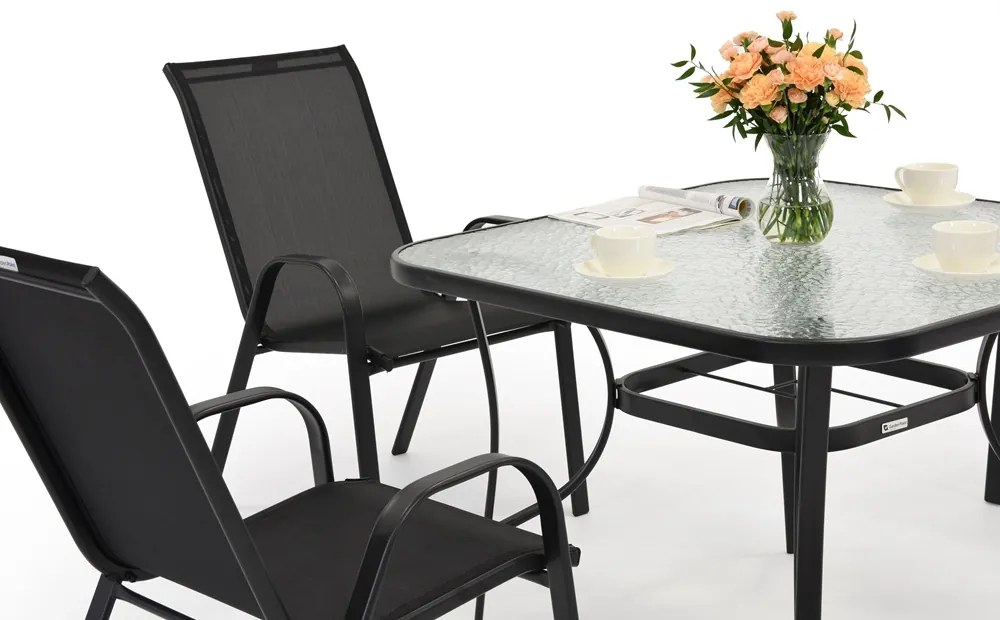 Kovový zahradní nábytek Modena pro 4 osoby se čtvercovým stolem Garden Point černý