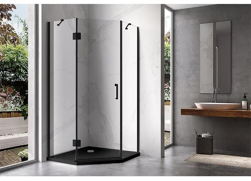 BPS-koupelny Pětiúhelníkový sprchový kout HYD-PK10C 100x100 cm černý/transparent + vanička HYD-PSV-ST08C černá