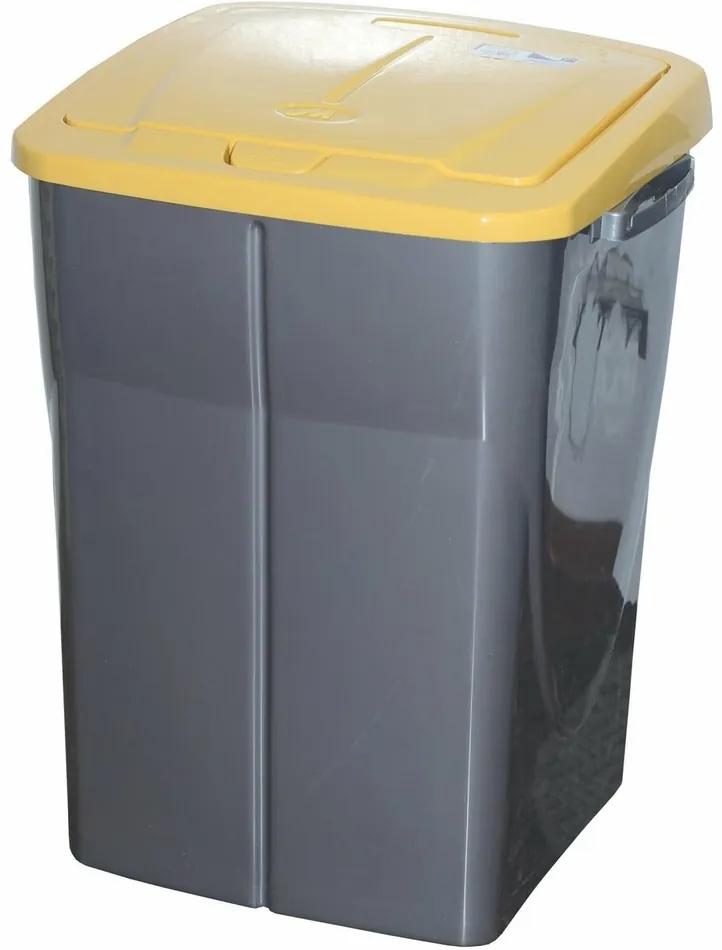 Koš na tříděný odpad žluté víko; 51 x 36 x 36,5 cm; 45 l; plast