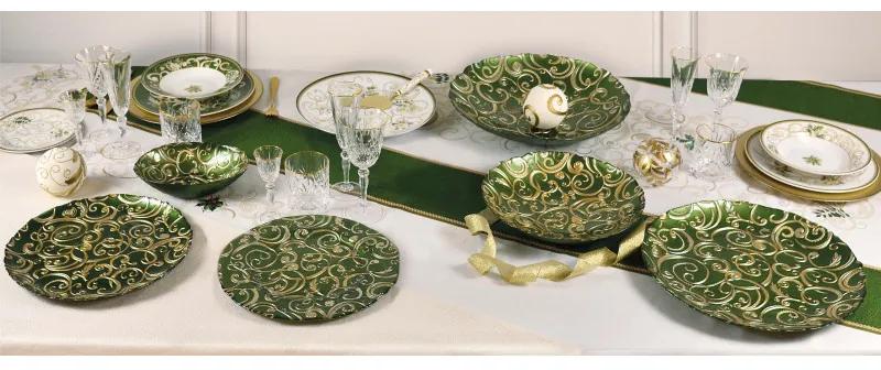 Skleněný talíř 31 cm zelený Filo D´Oro Verde BRANDANI
