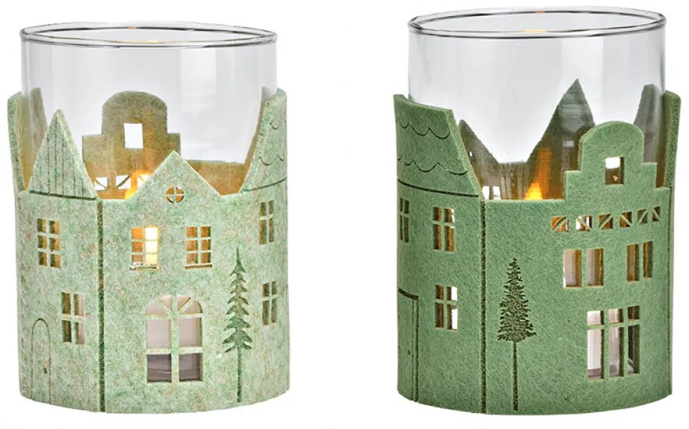 Skleněný svícen GREEN HOUSES 13 cm zelený - různé varianty