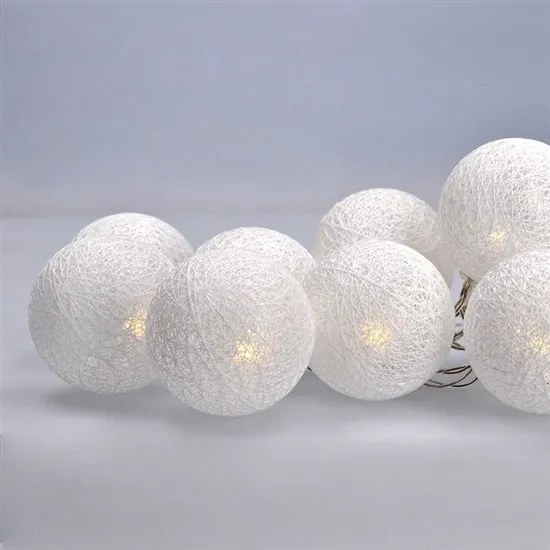 SOLIGHT LED řetěz vánoční koule bavlněné, 10LED, 1m, 2x AA, IP20