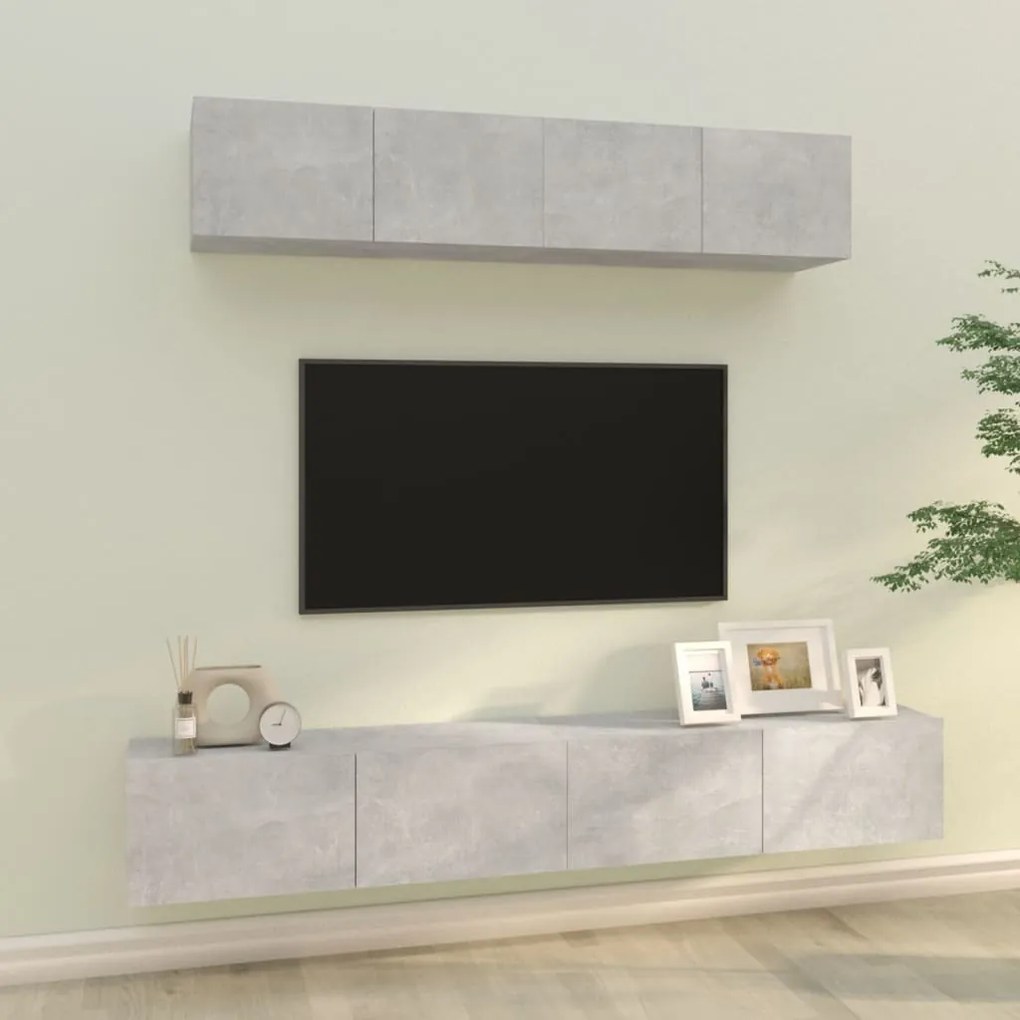 4dílný set TV skříněk betonově šedý kompozitní dřevo 3114537