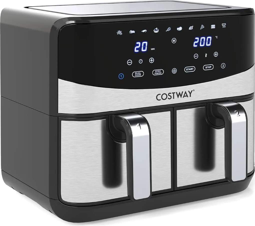 Costway 10 v 1 dvouzónová vzduchová fritéza 85 horkovzdušná fritéza L