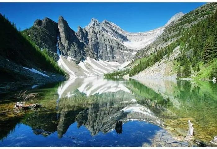 DIMEX | Samolepicí vliesová fototapeta na zeď Jezero Agnes MA-5-0074 | 375 x 250 cm | zelená, modrá, šedá