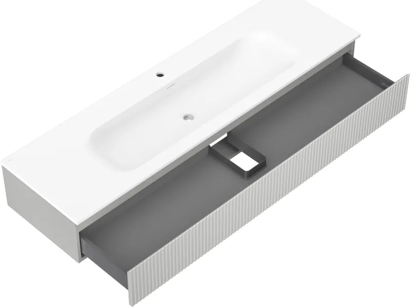 Mexen Rivel, koupelnová skříňka 140 cm s umyvadlem Vela, 1 zásuvka, drážkovaná, šedá matná/bílá, 91A20-16023-1-BF62-W23M01