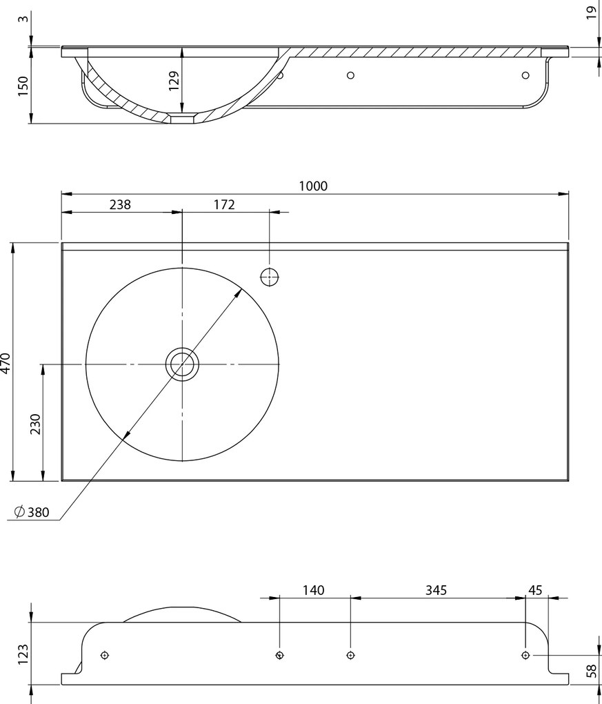 Sapho Juno JU101 umyvadlo 101,5 x 15 x 46 cm levé