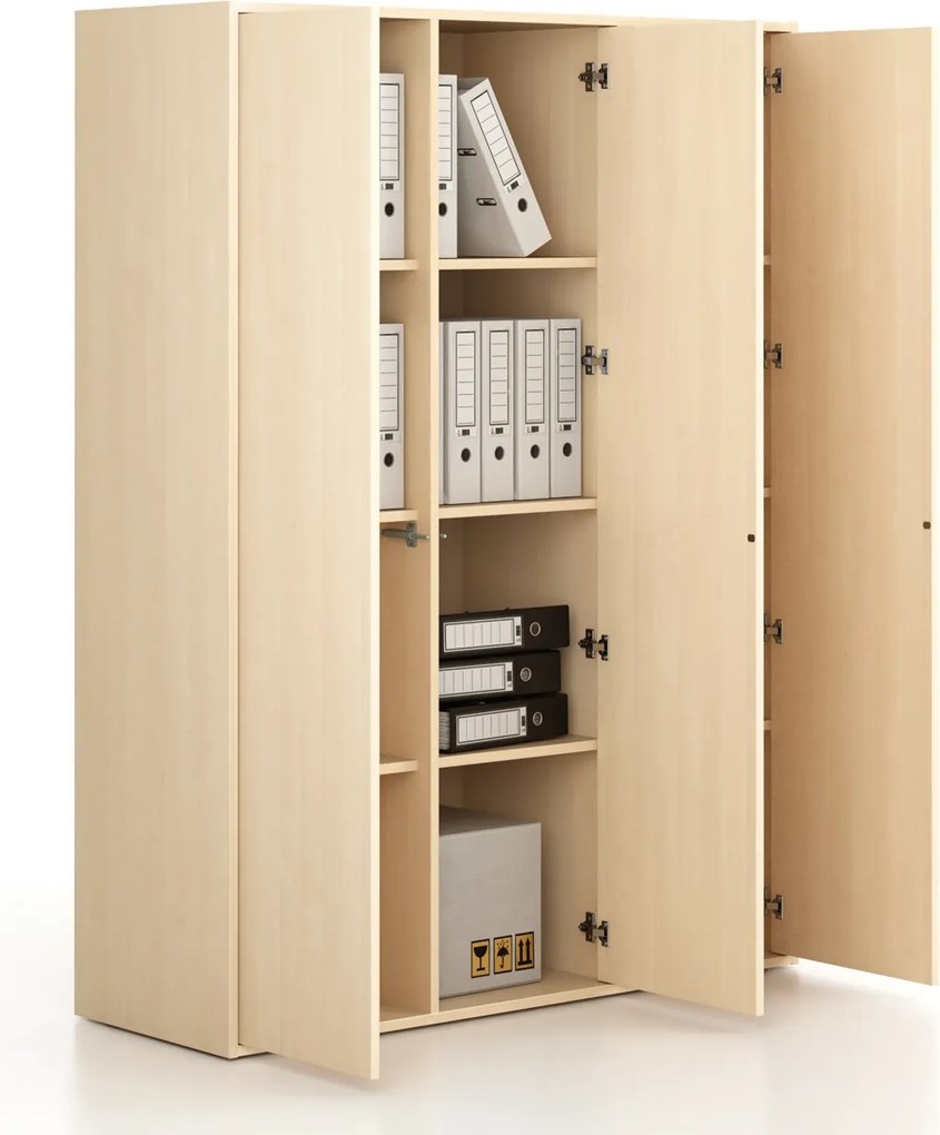 Kancelářská skříň FRAME, 3x dveře, 1299 x 450 x 1735 mm, PUSH-lock, bříza