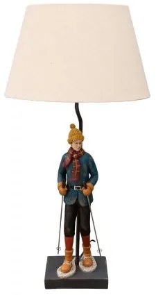 Švýcarská ručně malovaná lampa s horalem na sněžnicích 70cm