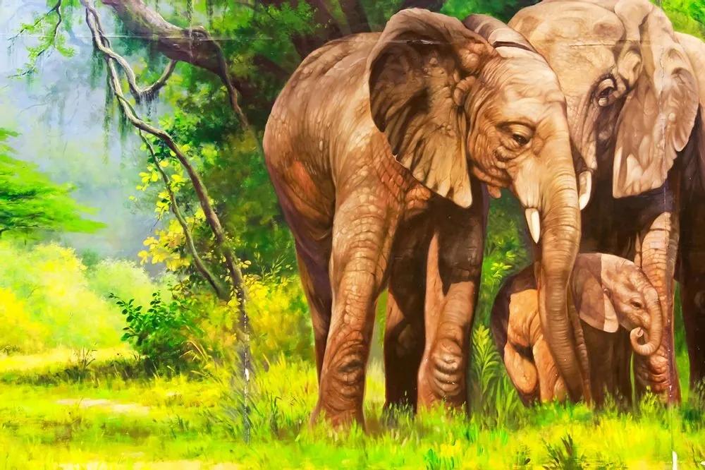 Tapeta sloní rodinka - 300x200 cm