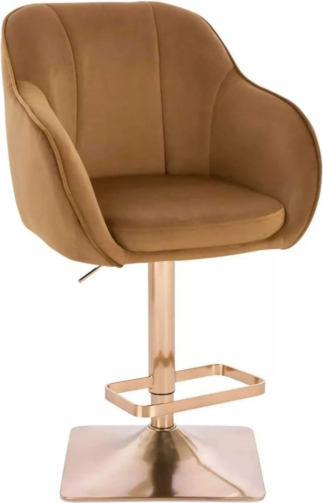 LuxuryForm DESIGN Barová židle AVOLA VELUR na zlaté hranaté podstavě - medová