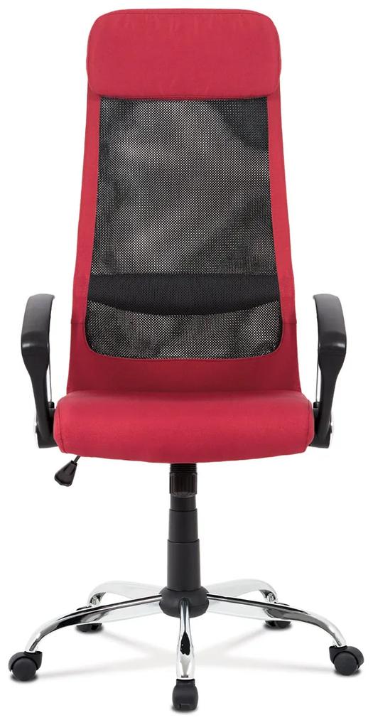 Autronic Kancelářská židle, bordó látka a černá síťovina MESH, houpací mech., kovový kříž
