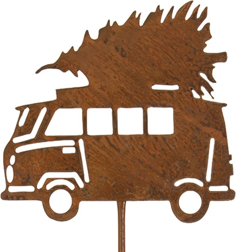 Rustikální rezavý zápich auto se stromkem Cars Rust - 26*1*75 cm
