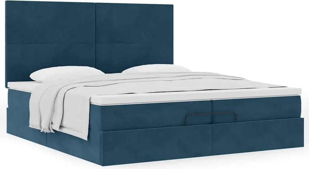 Osmanský rám postele s matrací tmavě modrý 200x200cm samet 3313425