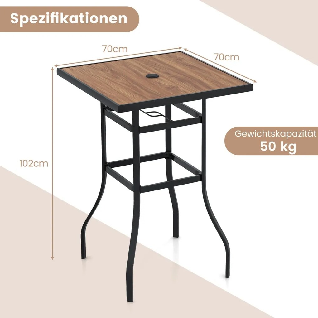 Costway Bistro stůl s otvorem na deštník a stolní deskou v dřevěném zahradním