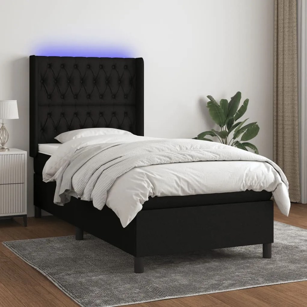 Box spring postel s matrací a LED černá 90x190 cm textil 3138519