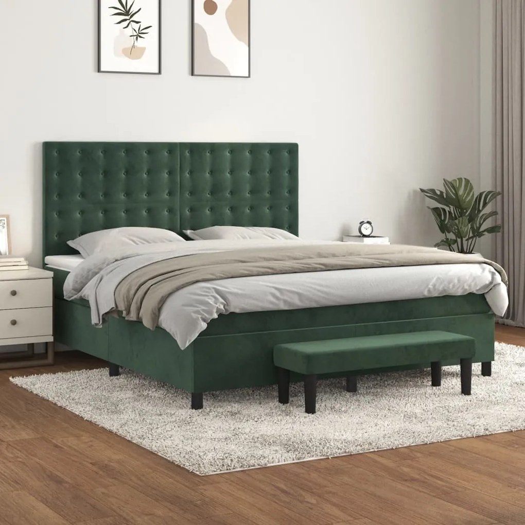 Box spring postel s matrací tmavě zelená 160x200 cm samet 3138094