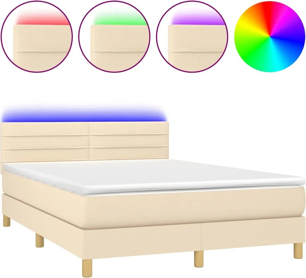 Box spring postel s matrací a LED krémová 140x200 cm textil 3133802