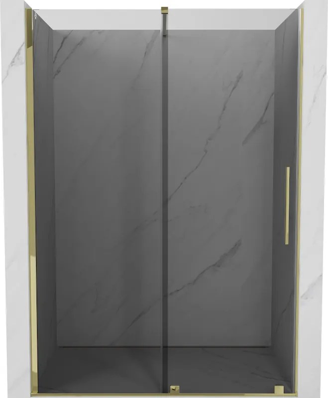 Mexen Velar, posuvné sprchové dveře do otvoru 140 cm, 8mm šedé sklo, zlatá lesklá, 871-140-000-41-50