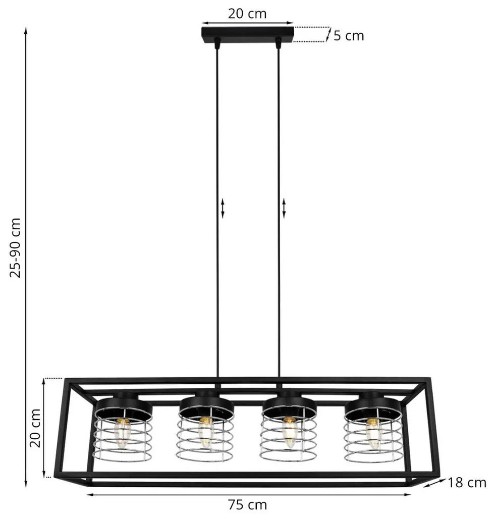 Závěsné svítidlo RASTI CAGE, 4x drátěné stínítko v kovovém rámu, CH